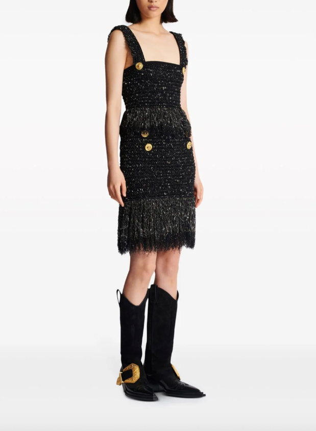 Balmain 6-Button fringed tweed skirt – Profile Fashion