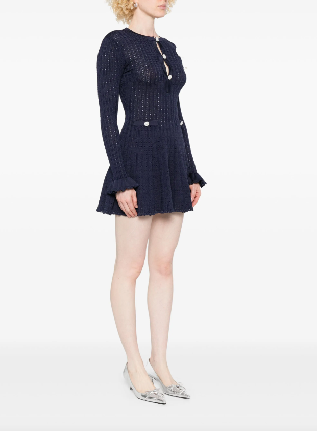 Self-Portrait navy knit crochet flower mini dress – Profile Fashion