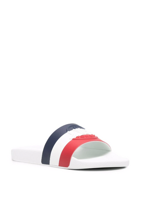 Moncler embossed-logo striped flip flops – Profile Fashion