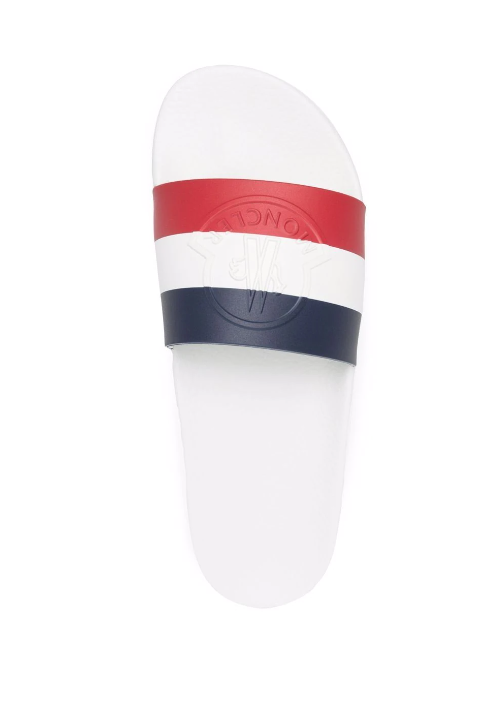 Moncler embossed-logo striped flip flops – Profile Fashion